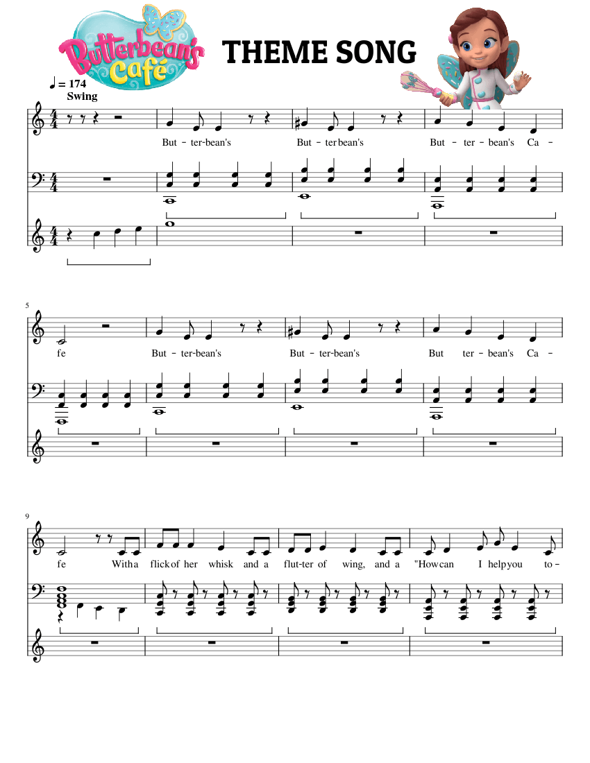 Butterbean's Cafe Theme Song Sheet music for Piano (Piano Duo) Easy ...
