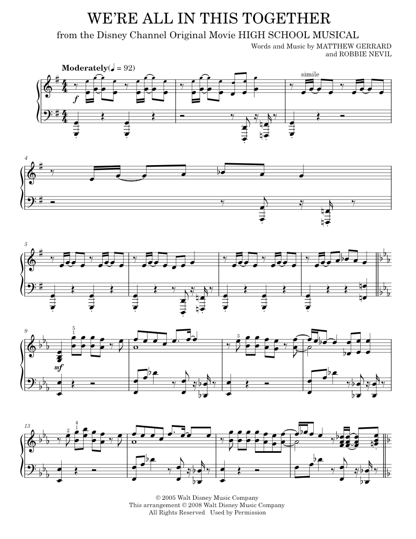 We're All In This Together Sheet music for Piano by High School Musical ...