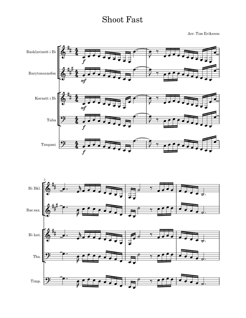Shoot Fast Sheet music for Cornet, Tuba, Clarinet bass, Saxophone ...