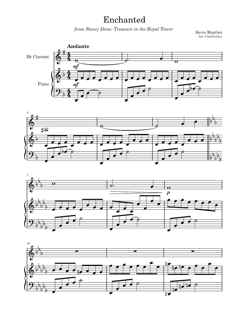 Enchanted Sheet music for Piano, Clarinet in b-flat (Mixed Duet ...