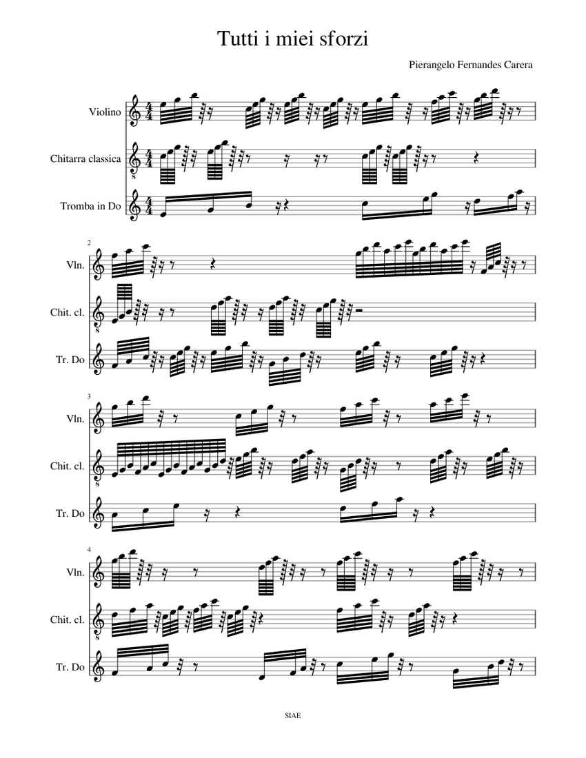 Tutti i miei sforzi Sheet music for Violin, Guitar, Trumpet (In C ...