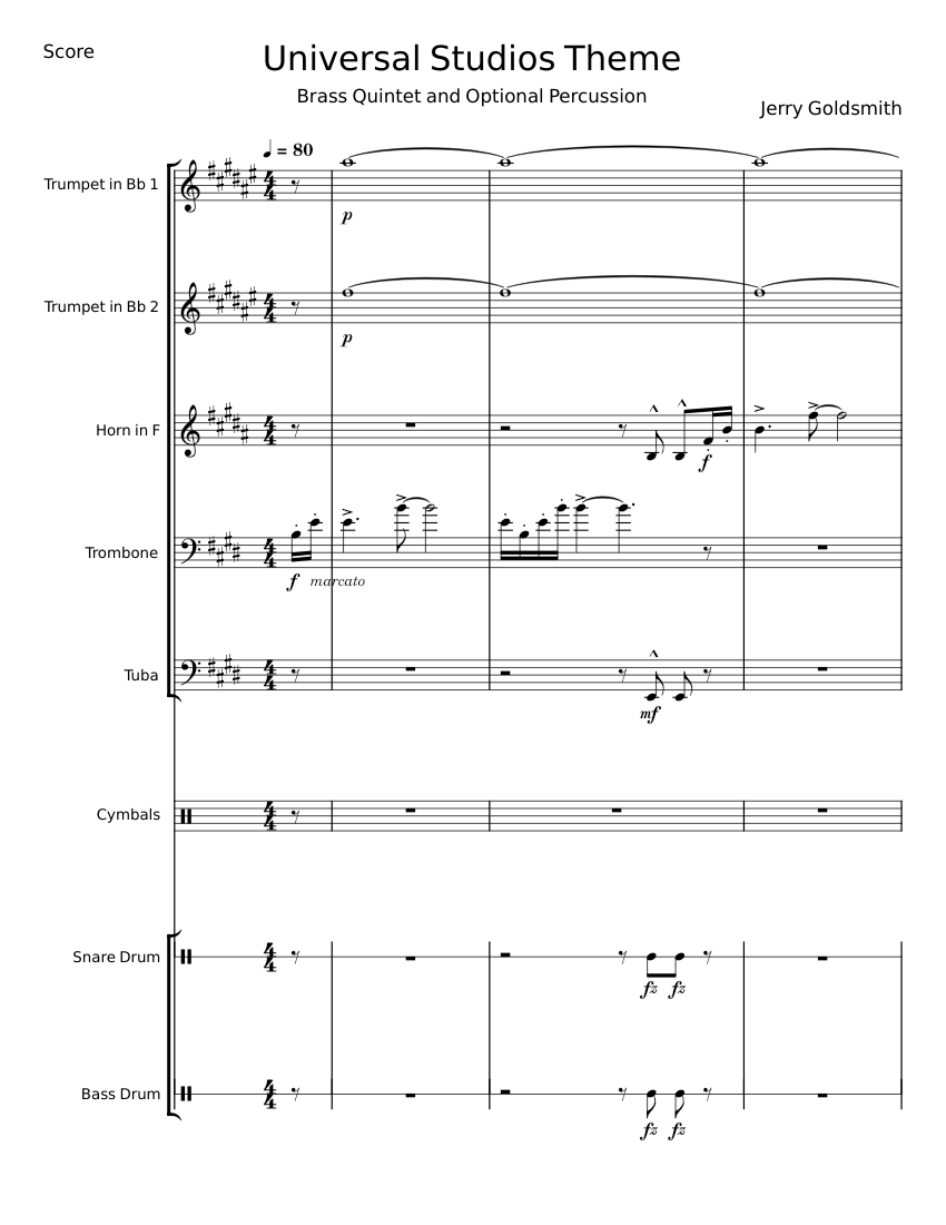 Universal Studios Theme - Jerry Goldsmith Sheet music for Trombone, Tuba, French horn, Strings ...