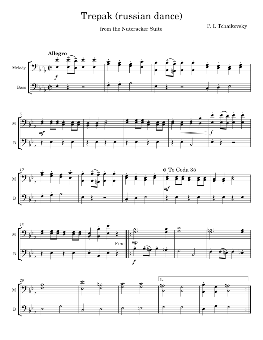 Russian Dance "Trepak" from "The Nutcracker" - P I Tchaikovsky Sheet ...