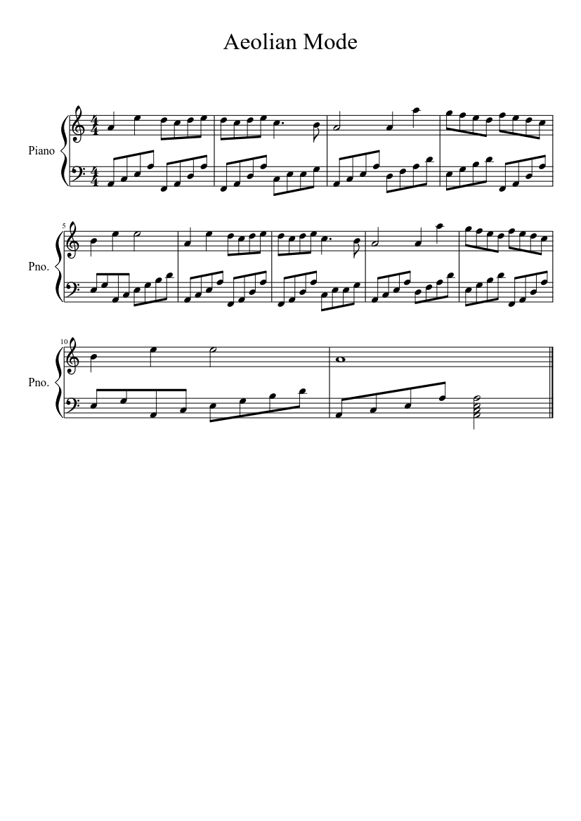 Aeolian Mode Sheet music for Piano (Solo) Easy | Musescore.com