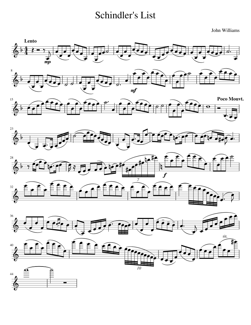 Schindler's List Sheet Music for Violin (Solo) | MuseScore.com