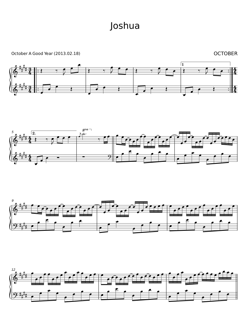 Joshua - OCTOBER Sheet Music for Piano (Solo) | MuseScore.com