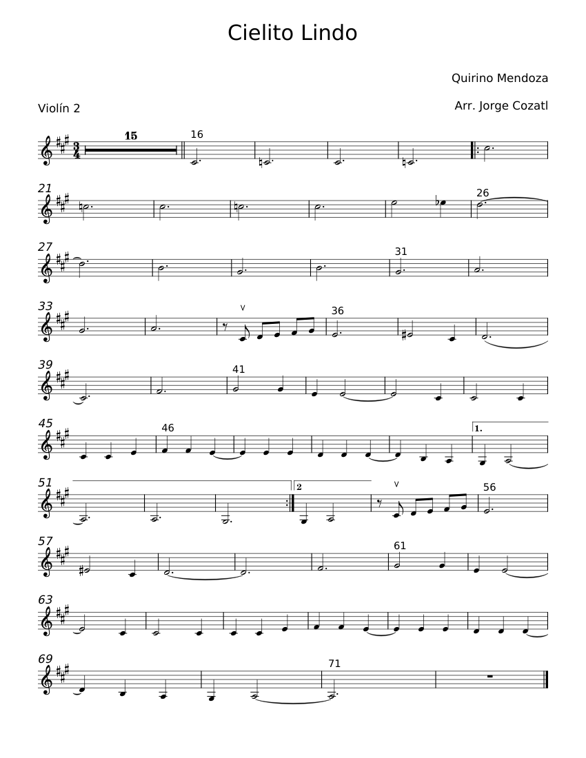 Cielito lindo - Quirino Mendoza Sheet music for Violin (Solo) | Musescore.com