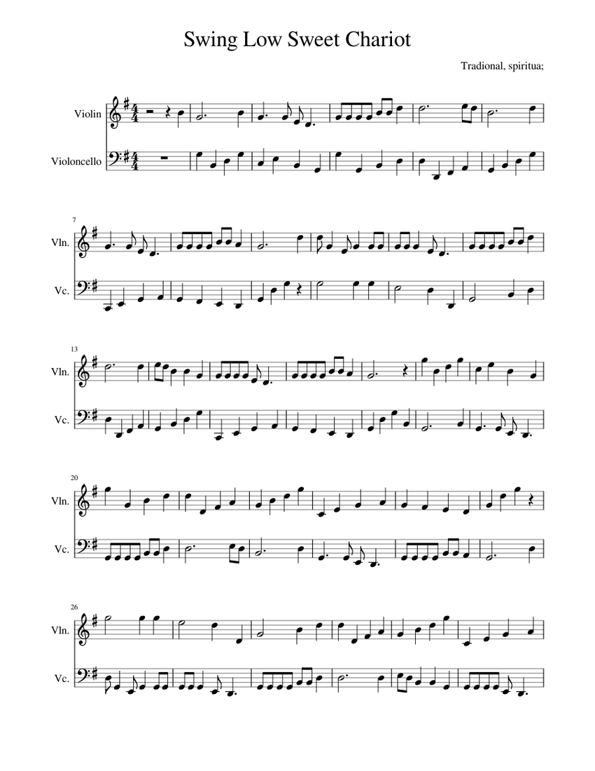 Swing Low Sweet Chariot Sheet music for Violin, Cello (String Duet ...
