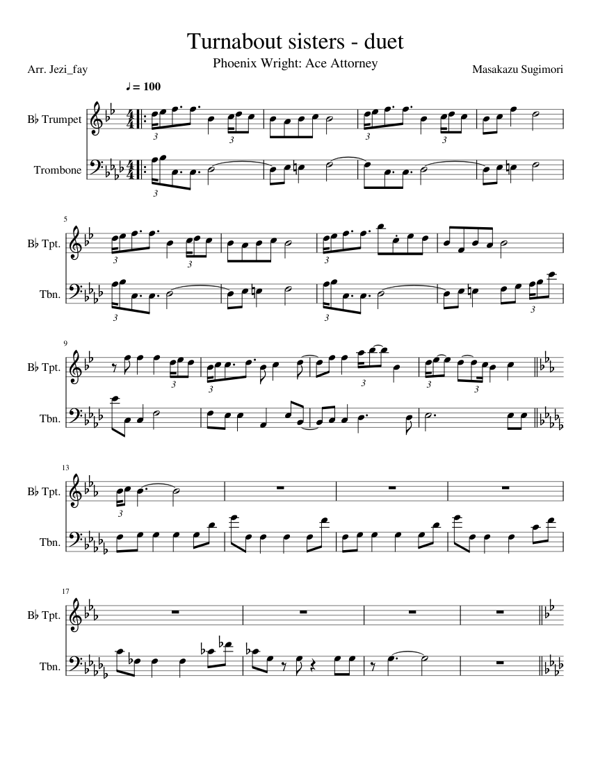 Turnabout sisters - duet Sheet music for Trombone, Trumpet in b-flat (Brass Duet) | Musescore.com