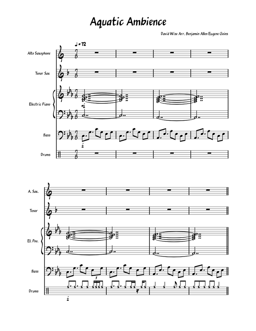 Aquatic Ambience - Donkey Kong Country Jazz Ensemble Sheet music for Piano, Saxophone alto ...