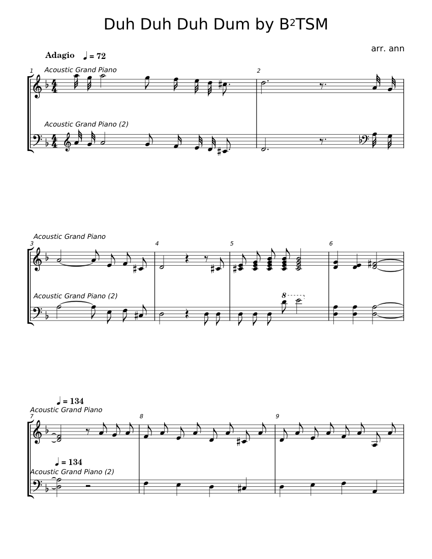 Duh Duh Duh Dum - B²TSM Sheet Music for Piano (Piano Duo) | MuseScore.com