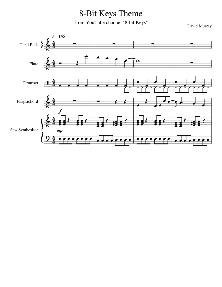 8-Bit Keys Theme! Sheet music for Harpsichord, Flute, Drum group ...