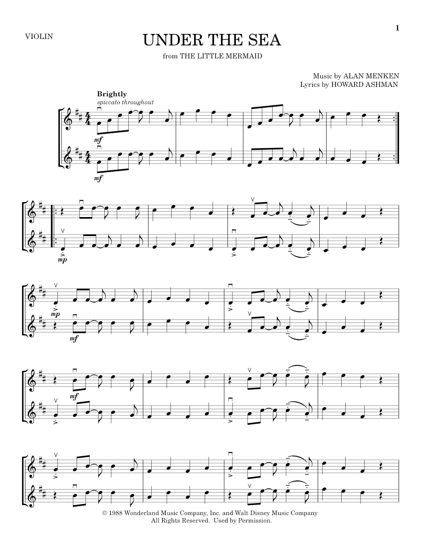 Play Official version of Under The Sea (from The Little Mermaid) sheet ...