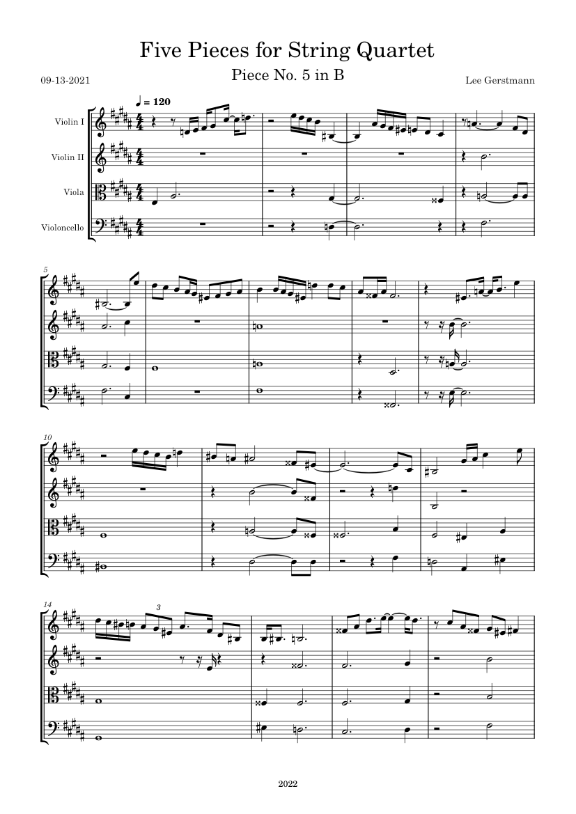 Five Pieces for String Quartet 5 Sheet music for Violin, Viola, Cello ...