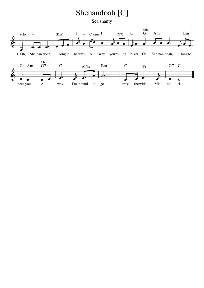 Shenandoah Sheet music for Piano (Solo) | Musescore.com