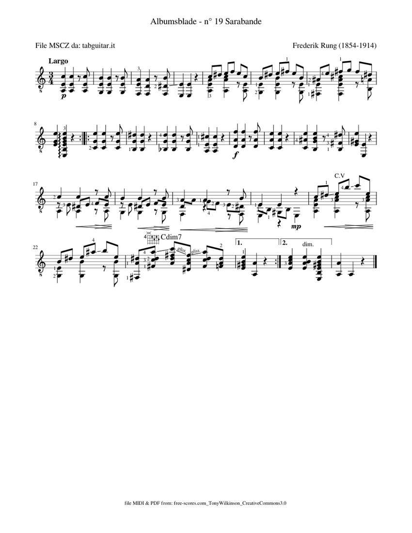Rung Frederik - Albumsblade - n° 19 Sarabande Sheet music for Guitar (Solo) | Musescore.com