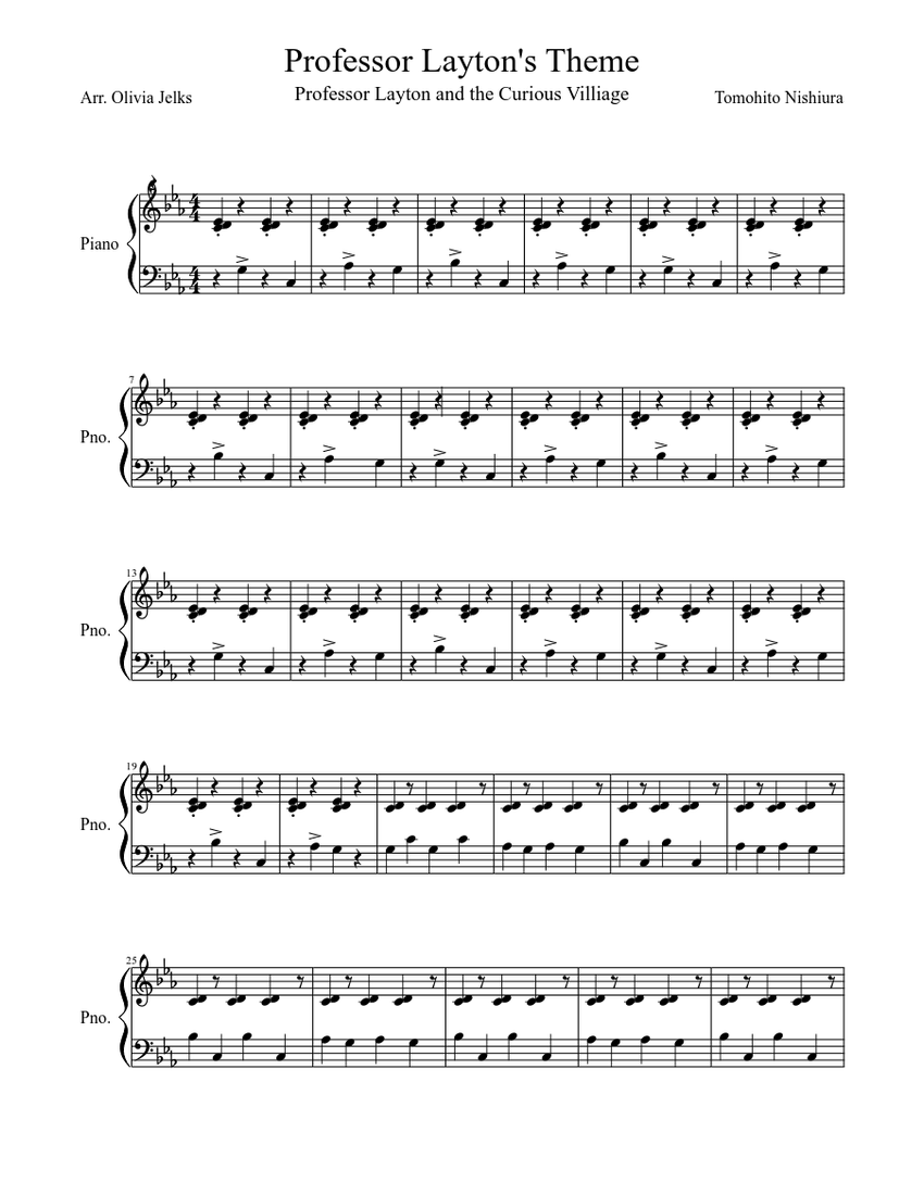 Professor Layton's Theme - piano accompaniment Sheet music for Piano ...