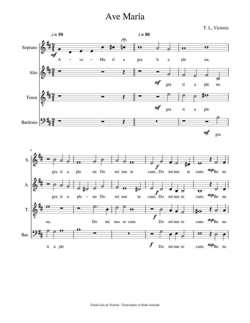 Ave María Sheet music for Soprano, Alto, Tenor, Baritone (Choral ...