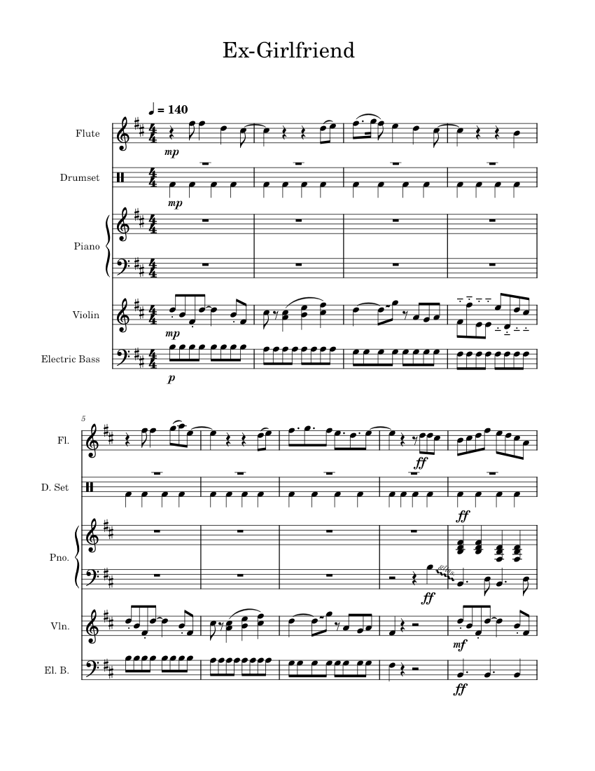 Ex-Girlfriend – Melina KB Sheet Music for Piano, Flute, Violin, Bass ...