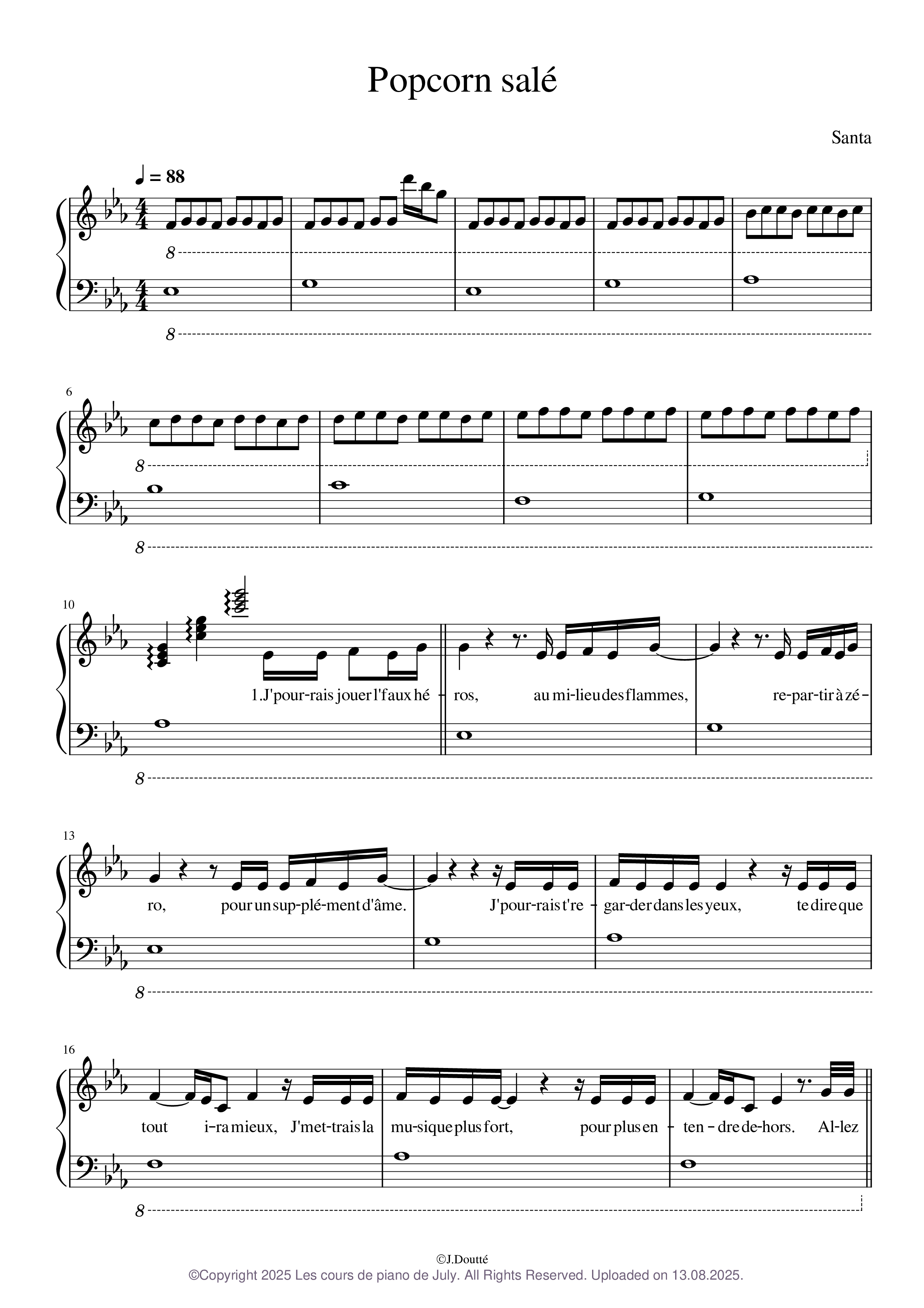 Popcorn Salé – Santa Sheet Music for Piano (Piano-Voice) Easy ...