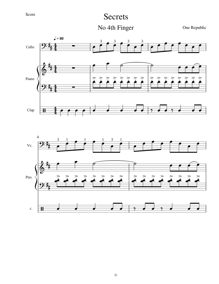 Secrets – Boosted Cello Sheet music for Piano, Cello, Hand clap (Mixed ...