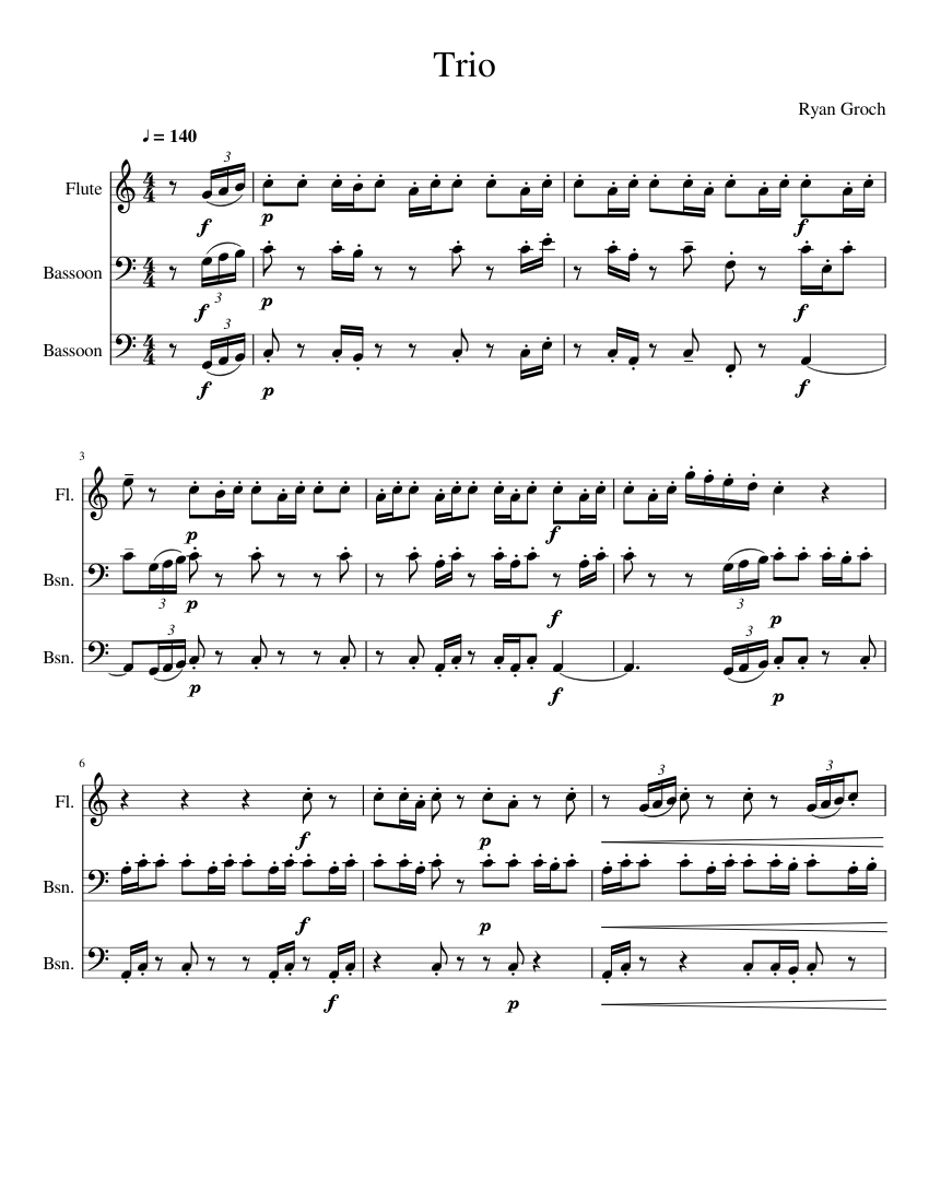 Trio for Flute and Two Bassoons Sheet music for Flute, Bassoon (Mixed ...