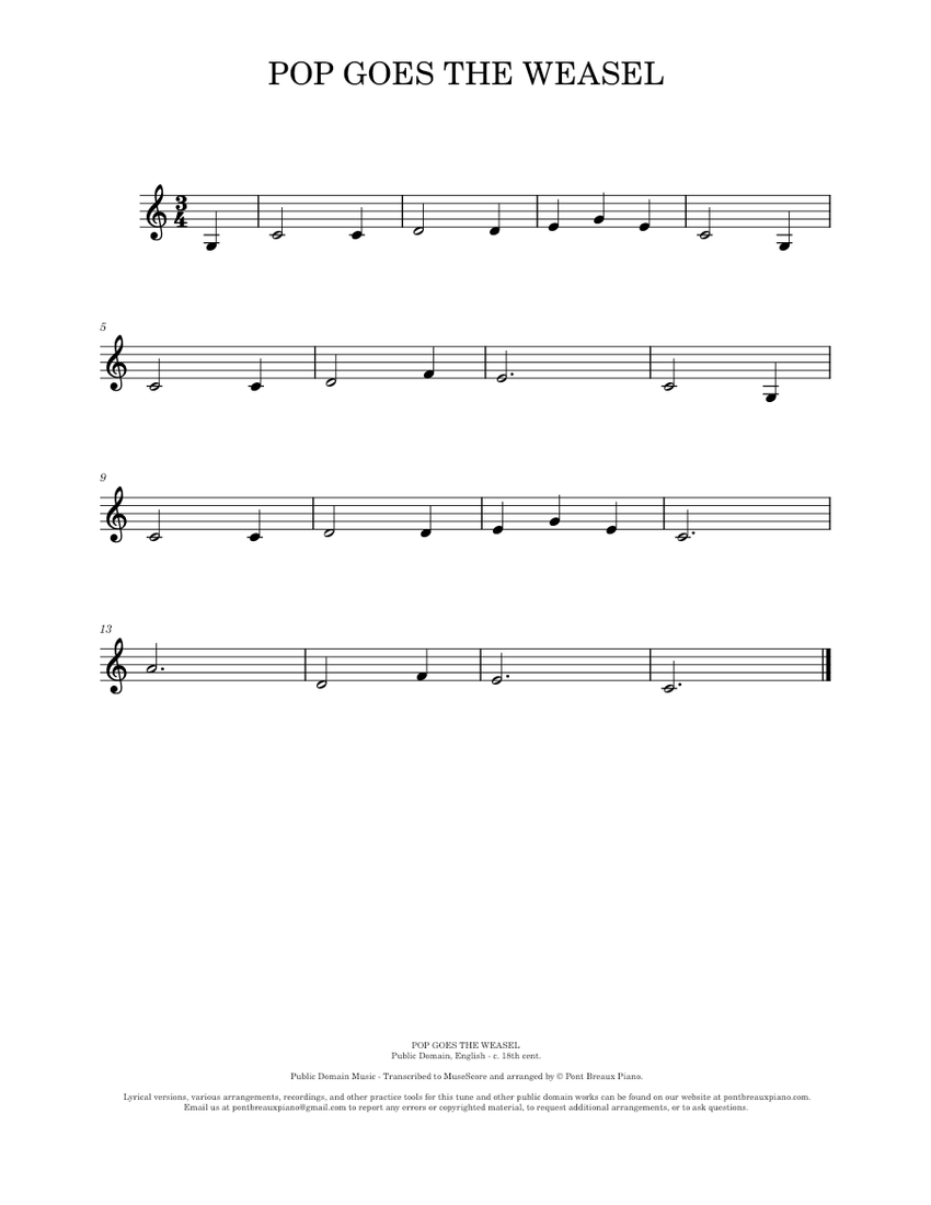 POP GOES THE WEASEL – Trad. English Sheet music for Piano (Solo) | Musescore.com