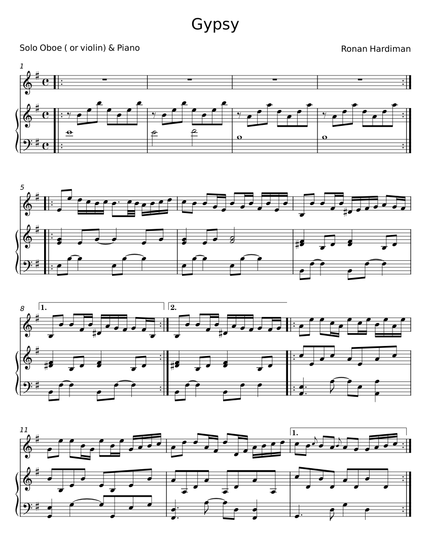 Gypsy - Ronan Hardiman Sheet music for Piano, Oboe (Solo) | Musescore.com