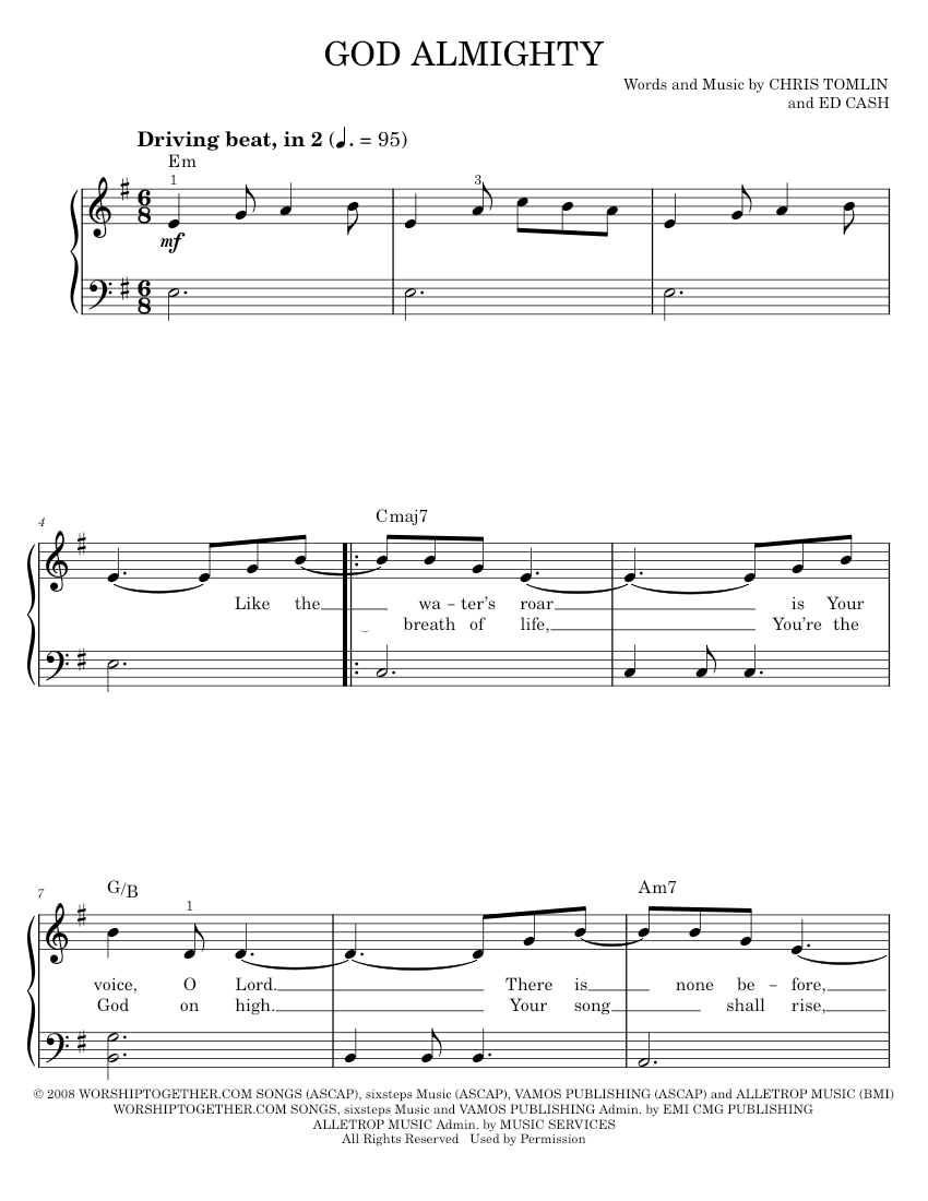 Play Official version of God almighty sheet music by Chris Tomlin for ...