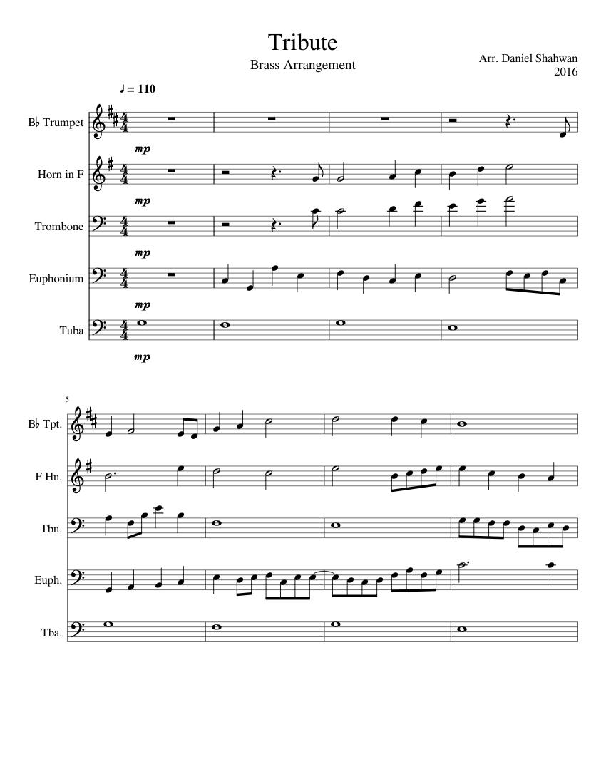 Tribute: Brass Ensemble Sheet music for Trombone, Euphonium, Tuba ...