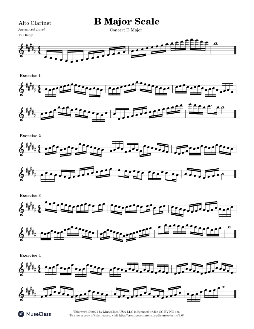 Concert D Major Scale Exercises-Advanced for Alto Clarinet Sheet music ...
