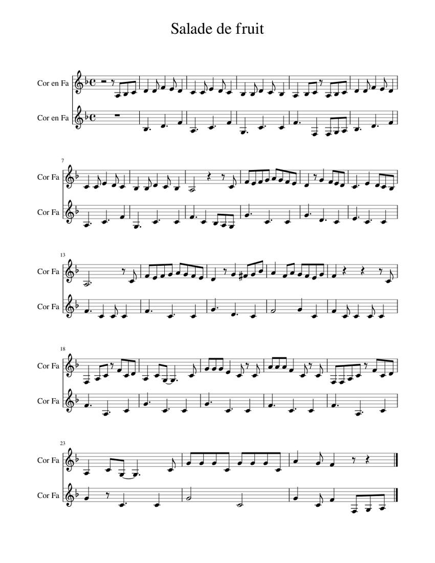Salade de fruit Sheet music for French horn (Brass Duet) | Musescore.com
