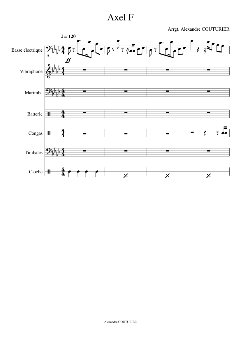 Axel F Sheet music for Tambourine, Timpani, Vibraphone, Bass guitar ...