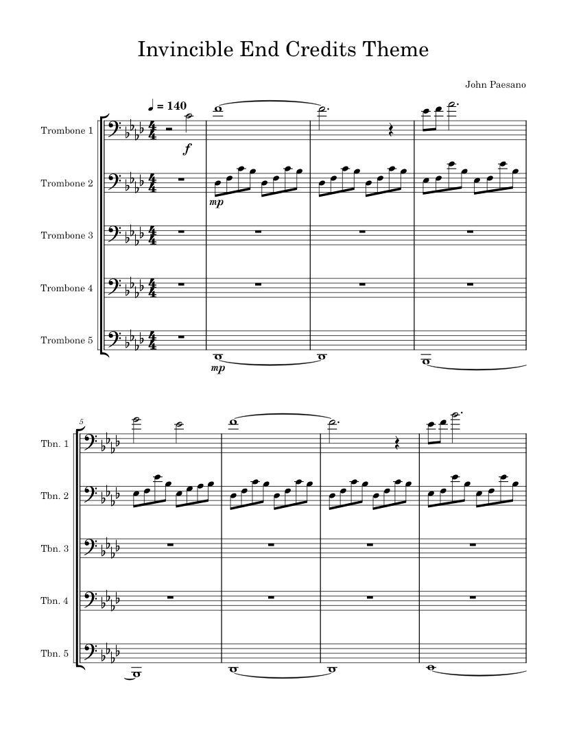 Invincible End Credits Theme – John Paesano Sheet music for Trombone ...