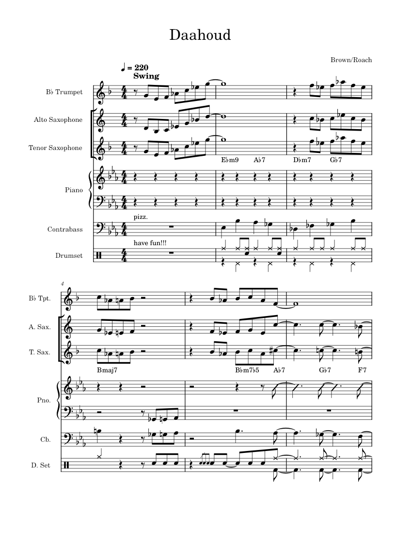 Daahoud – Clifford Brown Daahoud Sheet music for Piano, Saxophone alto ...