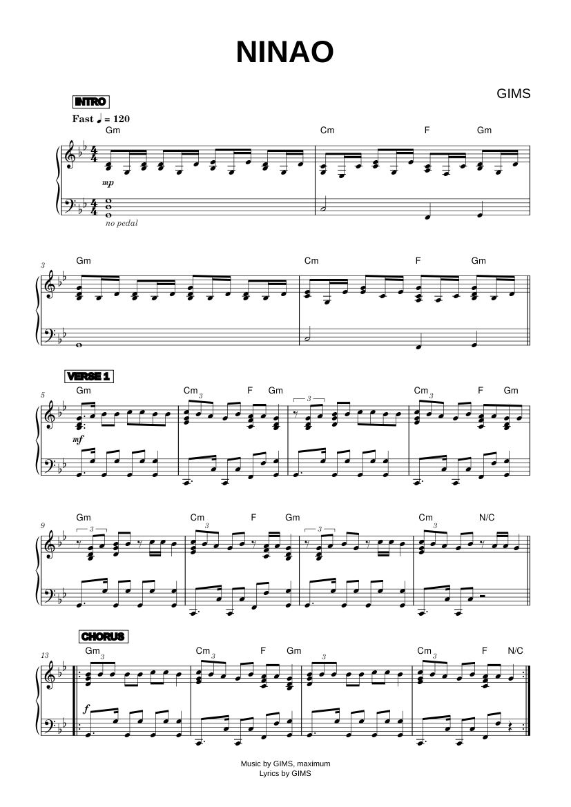 Play Official version of NINAO Sheet Music by Gims for Piano ...