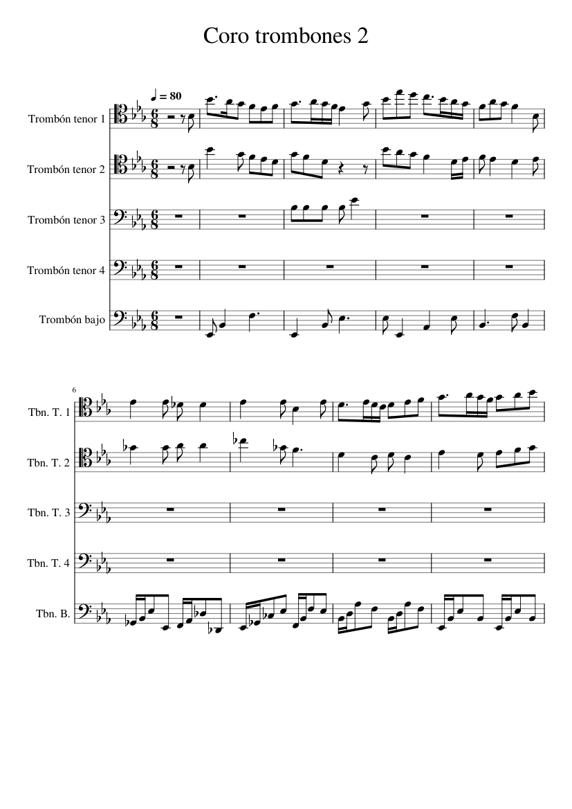Coro trombones 2 Sheet music for Trombone tenor, Trombone bass (Mixed Quintet) | Musescore.com