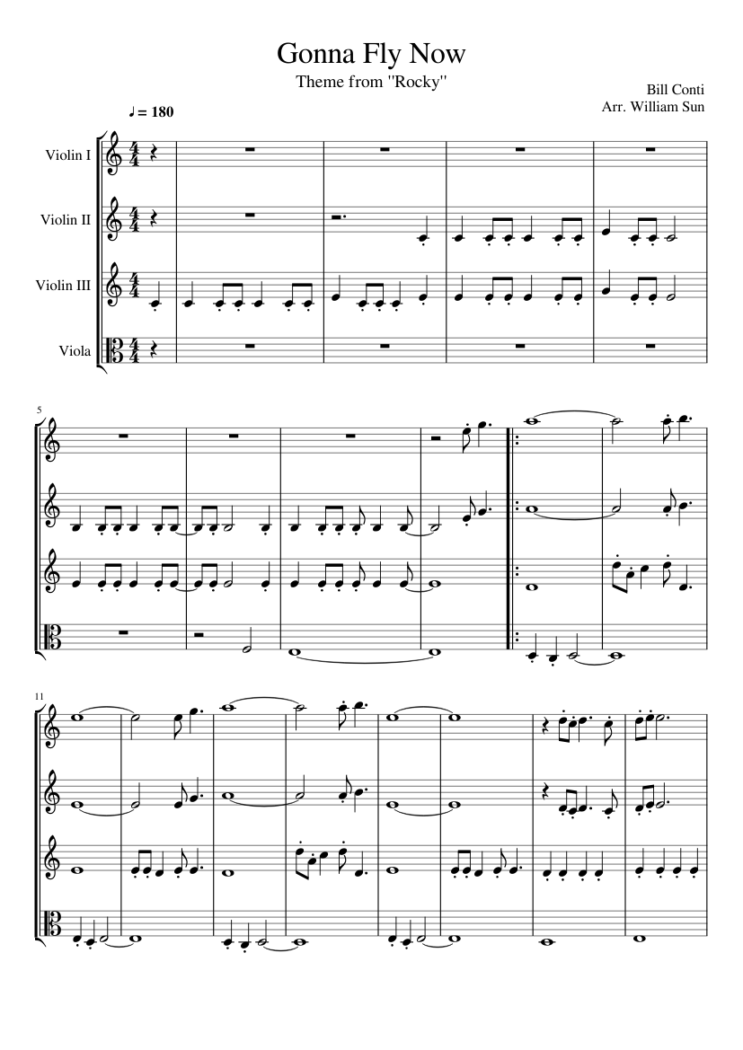 Gonna Fly Now Sheet music for Violin, Viola, Cello (String Quartet ...