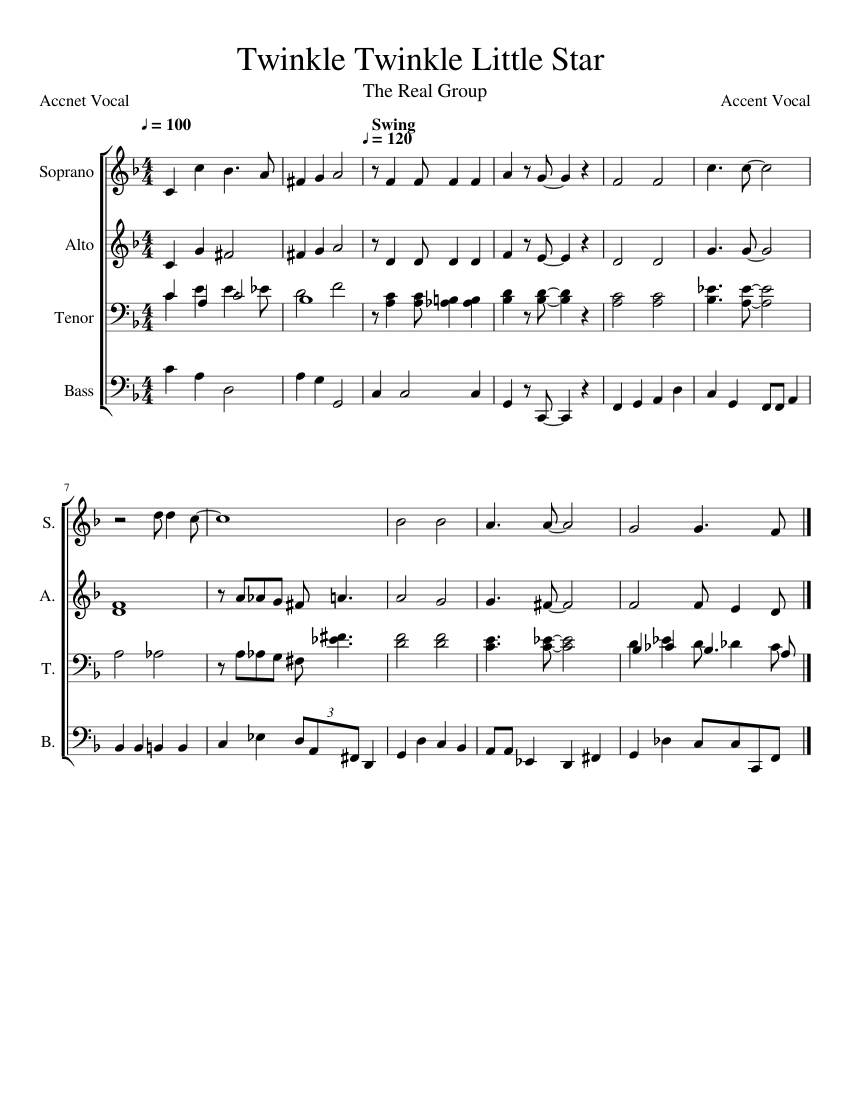 Twinkle Twinkle Little Star The Real Group Sheet music for Soprano ...