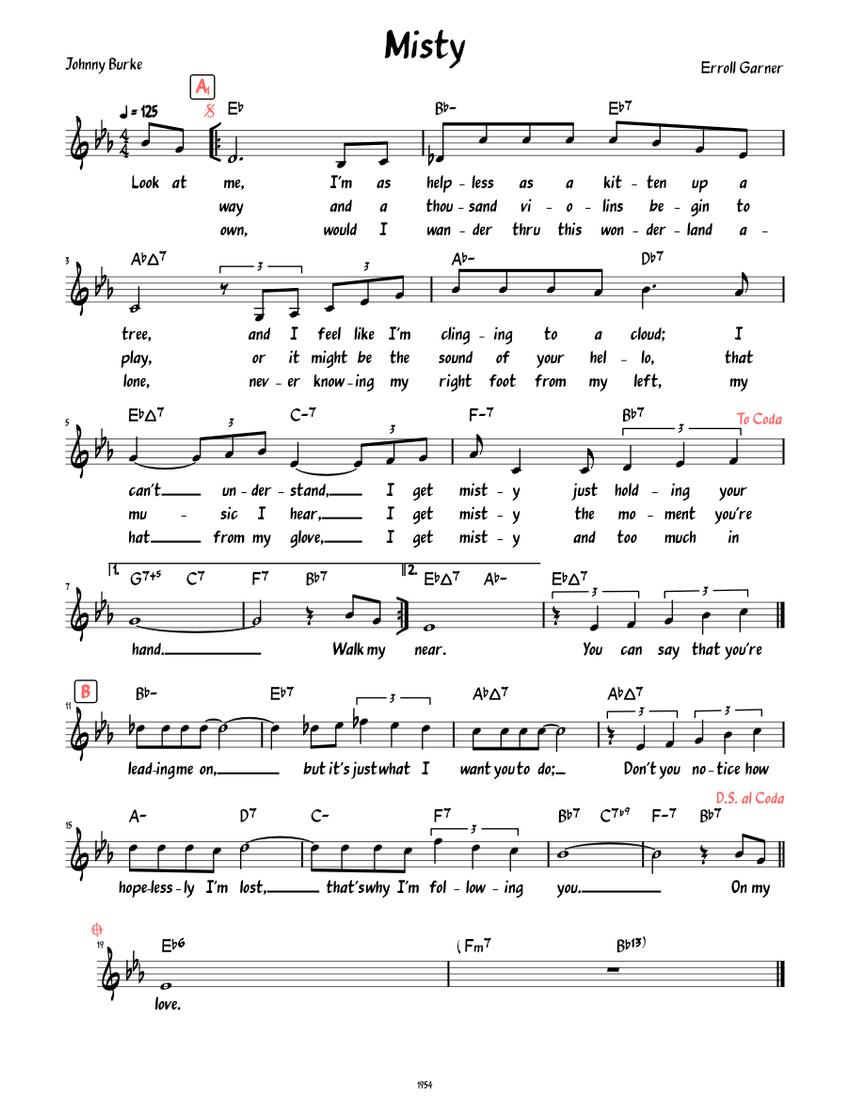 Misty (Lead sheet with lyrics ) Sheet music for Piano (Solo ...