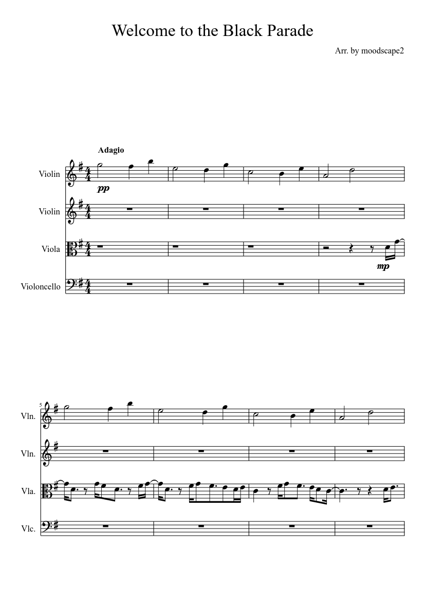 Welcome to the Black Parade - My Chemical Romance Sheet Music for ...