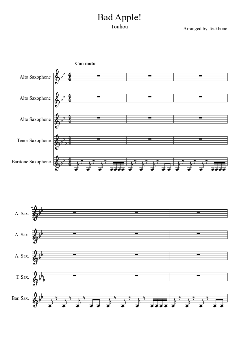 Bad_Apple-sax Sheet Music for Saxophone alto, Saxophone tenor ...