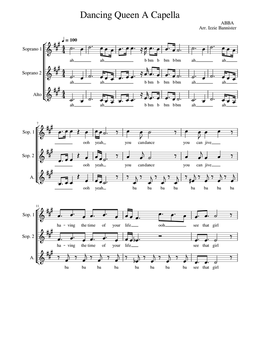 Dancing Queen A Capella Sheet music for Piano, Bass voice (A Capella ...