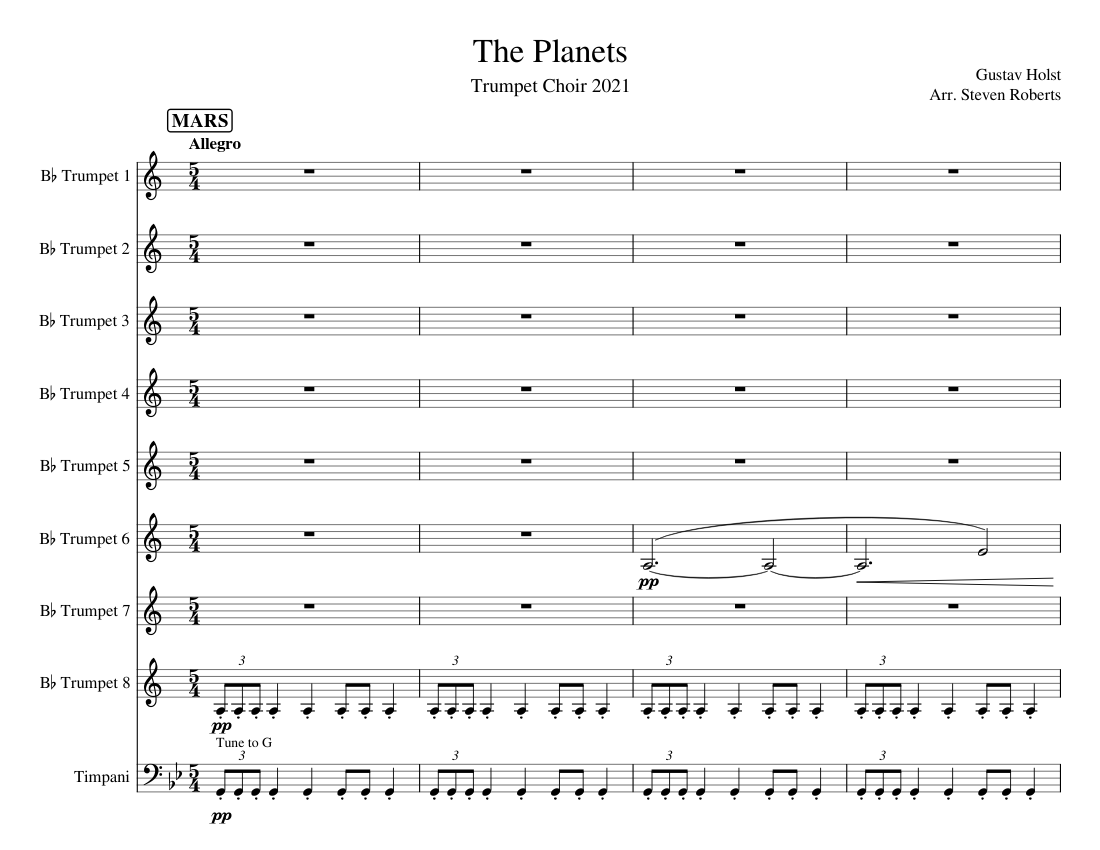 The Planets Summarized for 8 Trumpets /w/ Timpani Sheet music for ...