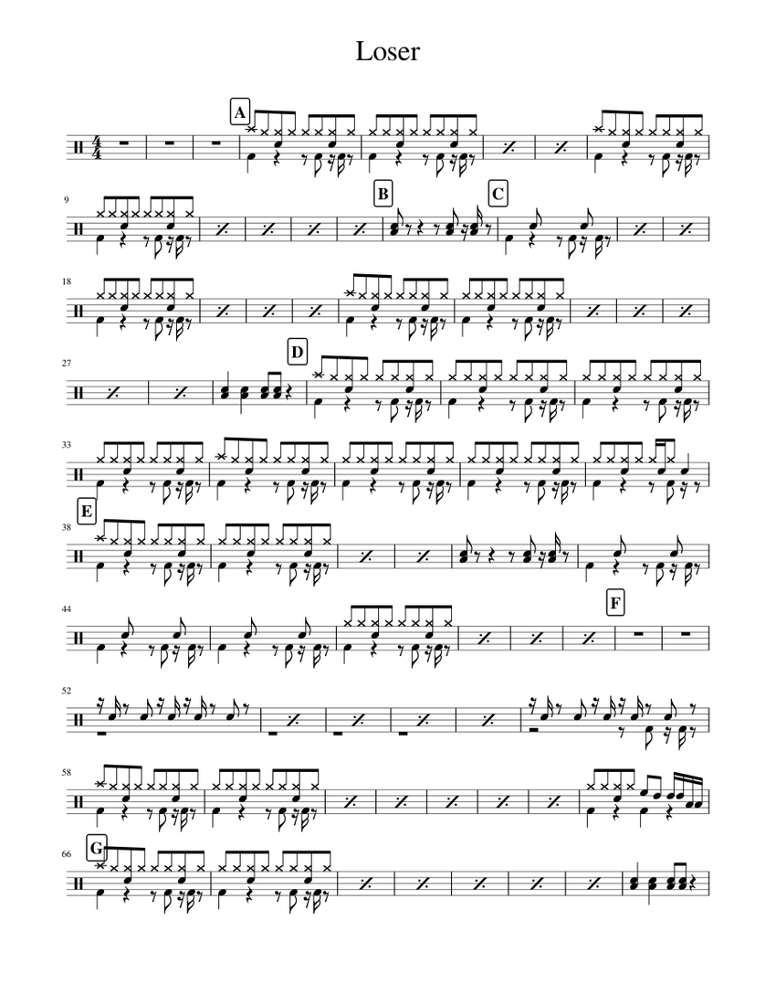 Loser 簡易版 Sheet music for Drum group (Solo) | Musescore.com