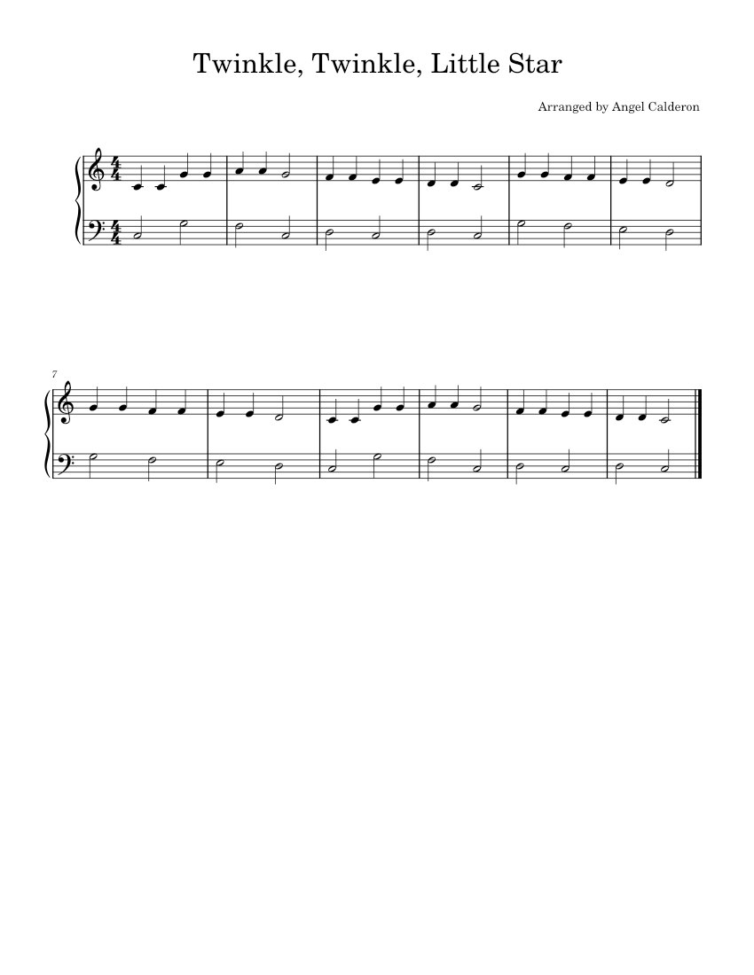 Twinkle, Twinkle, Little Star Sheet Music for Piano (Solo) Easy ...