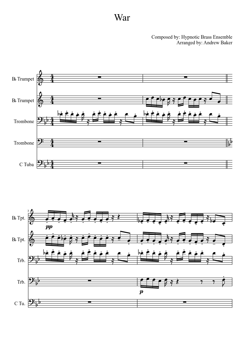 War Sheet music for Trombone, Tuba, Trumpet other (Mixed Quintet ...