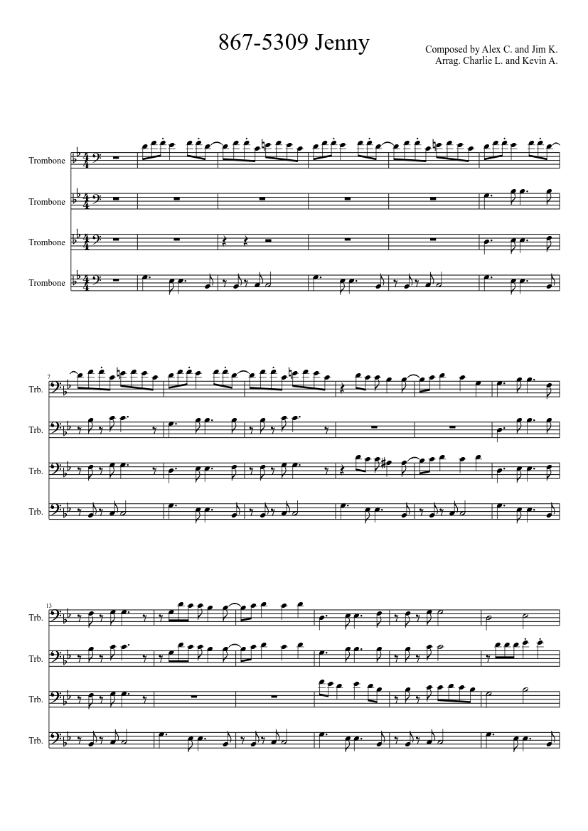 867-5309 Jenny Sheet music for Trombone (Mixed Quartet) | Musescore.com