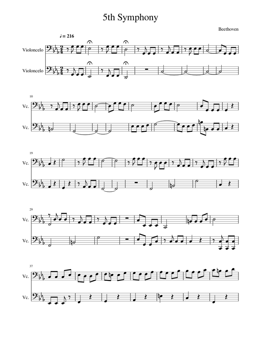 5th Symphony - Cello Duet Sheet music for Cello (String Duet ...