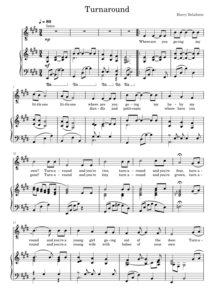 Turn Around by Harry Belafonte Sheet Music for Piano, Vocals (Piano ...